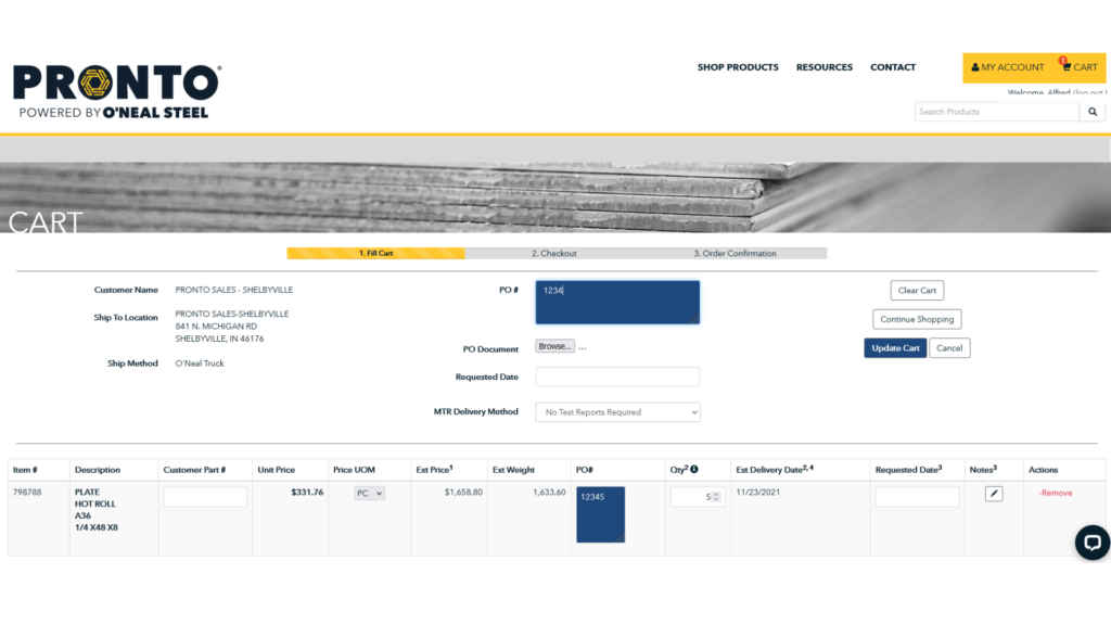 Upload PO's Directly to PRONTO® - O'Neal Steel